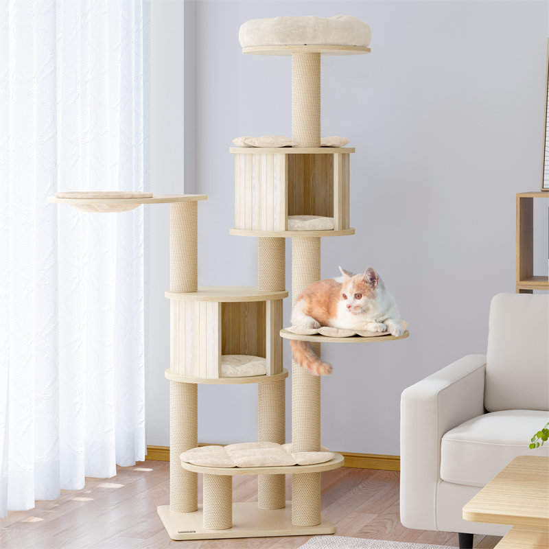 Tucker Murphy Pet™ Dujka 67'' H Wooden Cat Tree for Large Cats, Multi-Level Cat Tower with ...